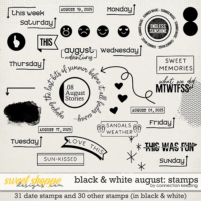 Digital Scrapbook Pack| Black & White: August Stamps by Connection ...
