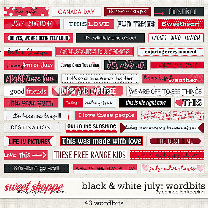 Digital Scrapbook Pack| Black & White: July Word Bits by Connection ...