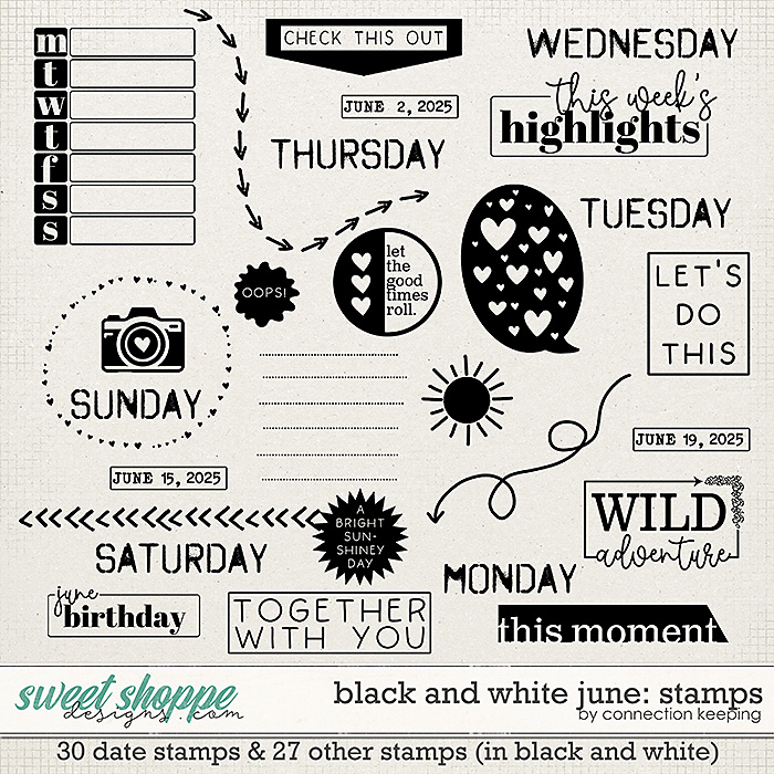 Digital Scrapbook Pack| Black & White: June Stamps by Connection ...