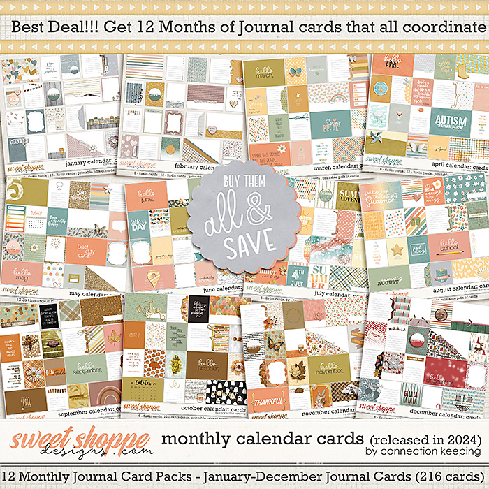 Digital Scrapbook Bundle | Monthly Calendar Journal Cards Collection ...