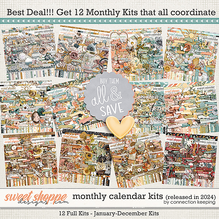 Digital Scrapbook Bundle | Monthly Calendar Bundles Collection (2024 ...